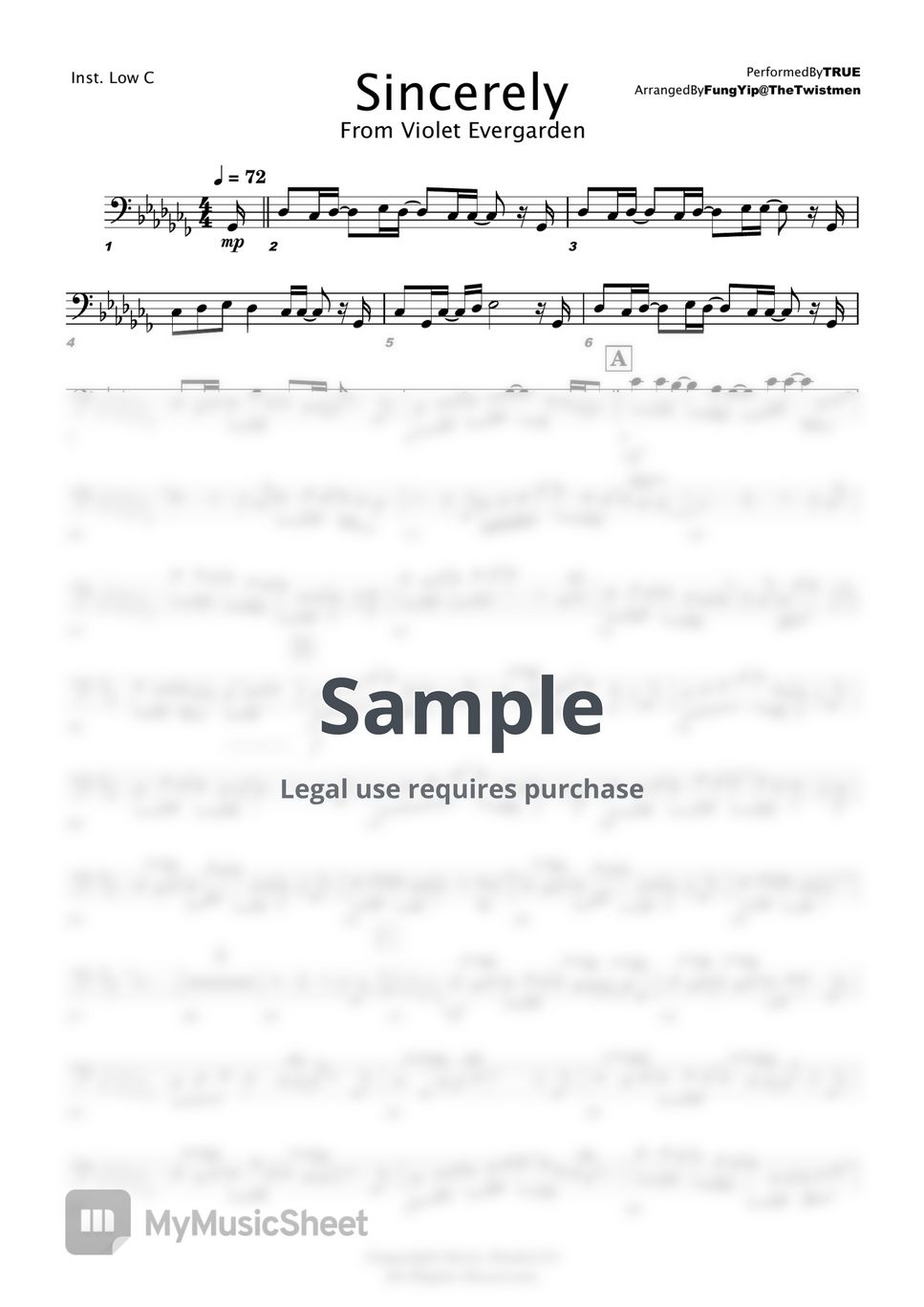 TRUE - Sincerely - ヴァイオレット・エヴァーガーデン / Violet Evergarden (Inst. Low C ...