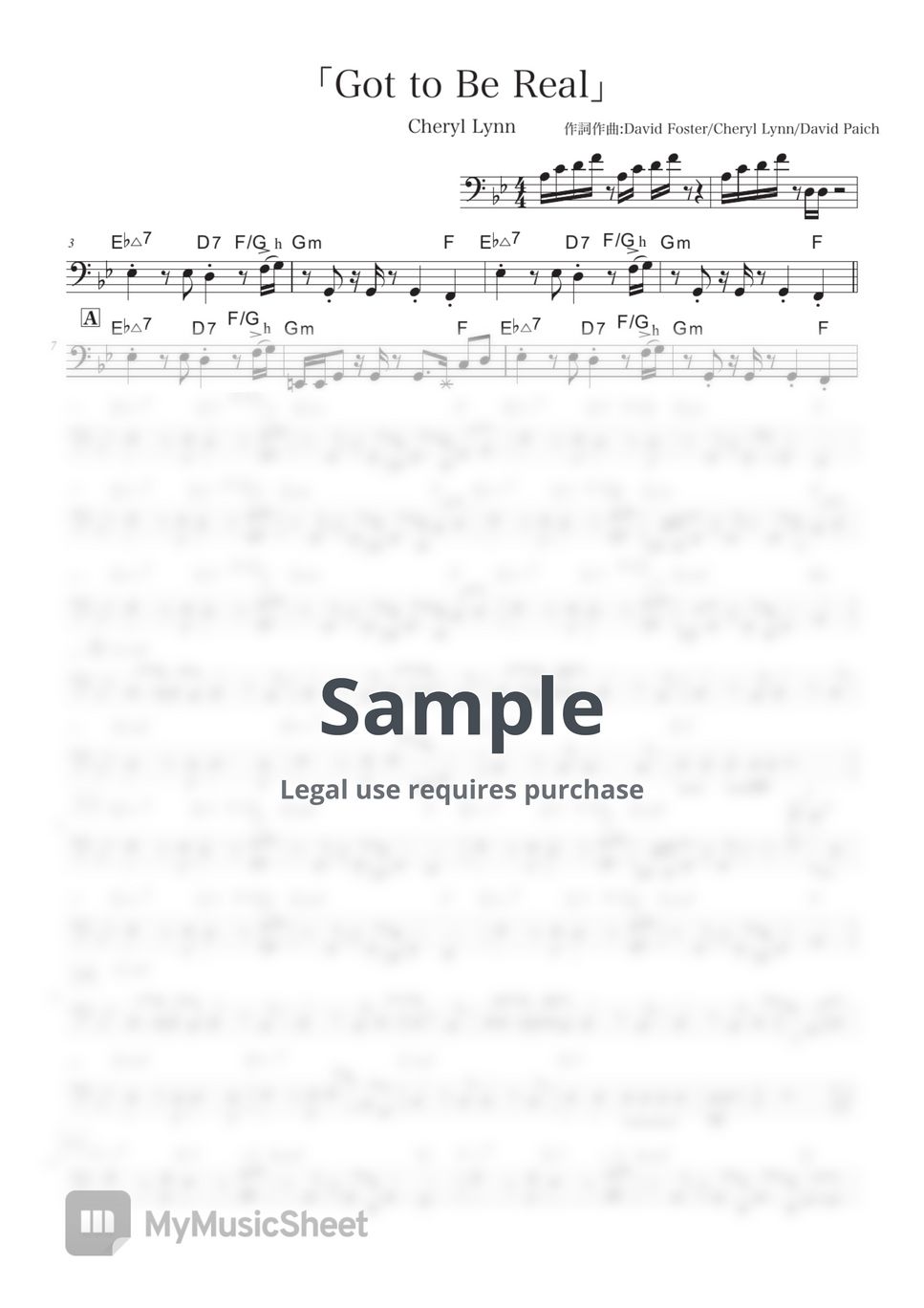 Cheryl Lynn - Go to Be Real (ベース譜/五線譜のみ・コード付き) Sheet Music by きどりん