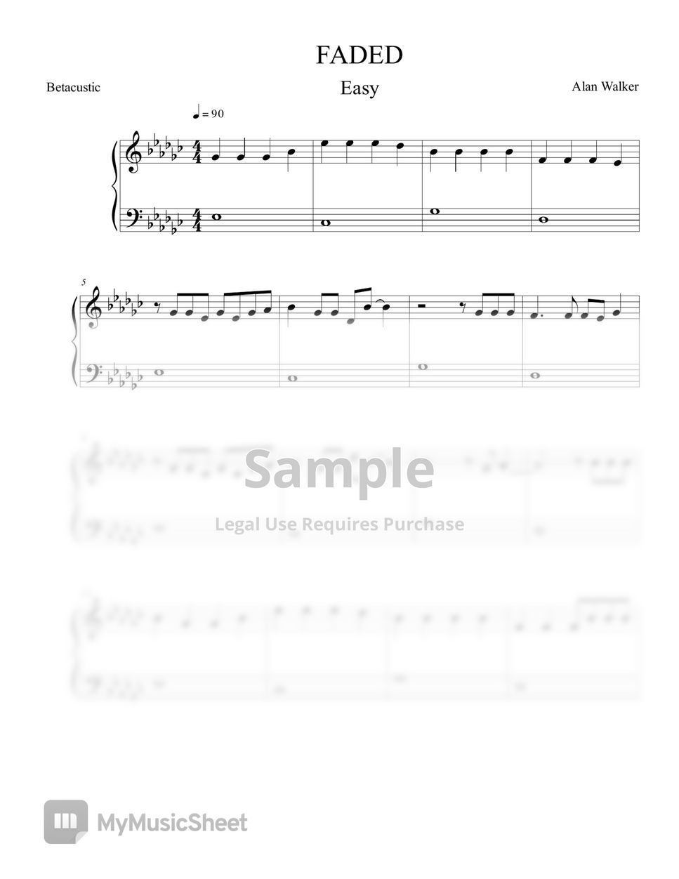 Alan Walker - Faded (Easy Piano) Sheets by Betacustic