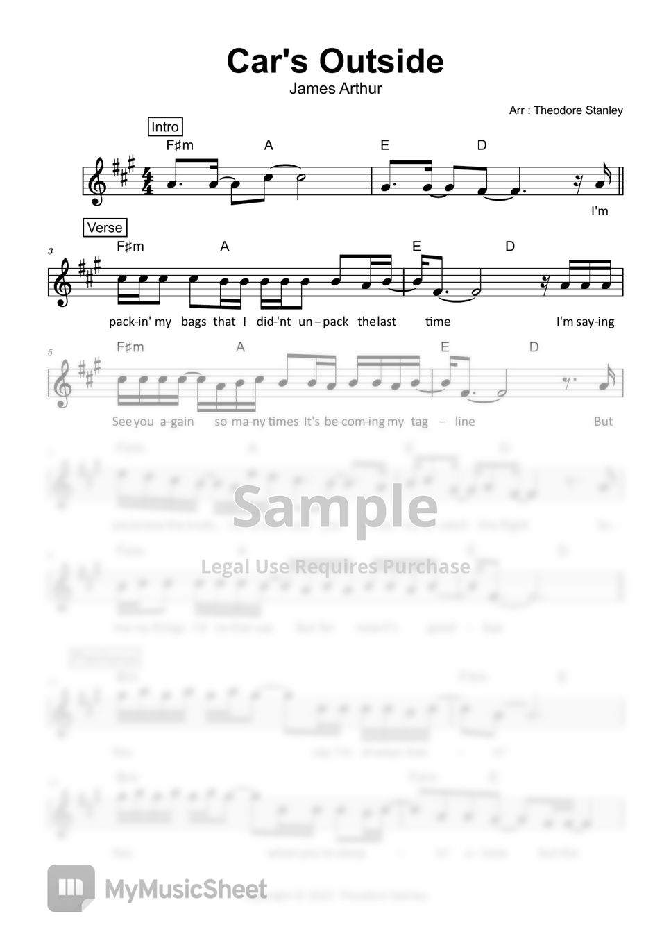 James Arthur - Car's Outside Sheet Music by Theodore Stanley