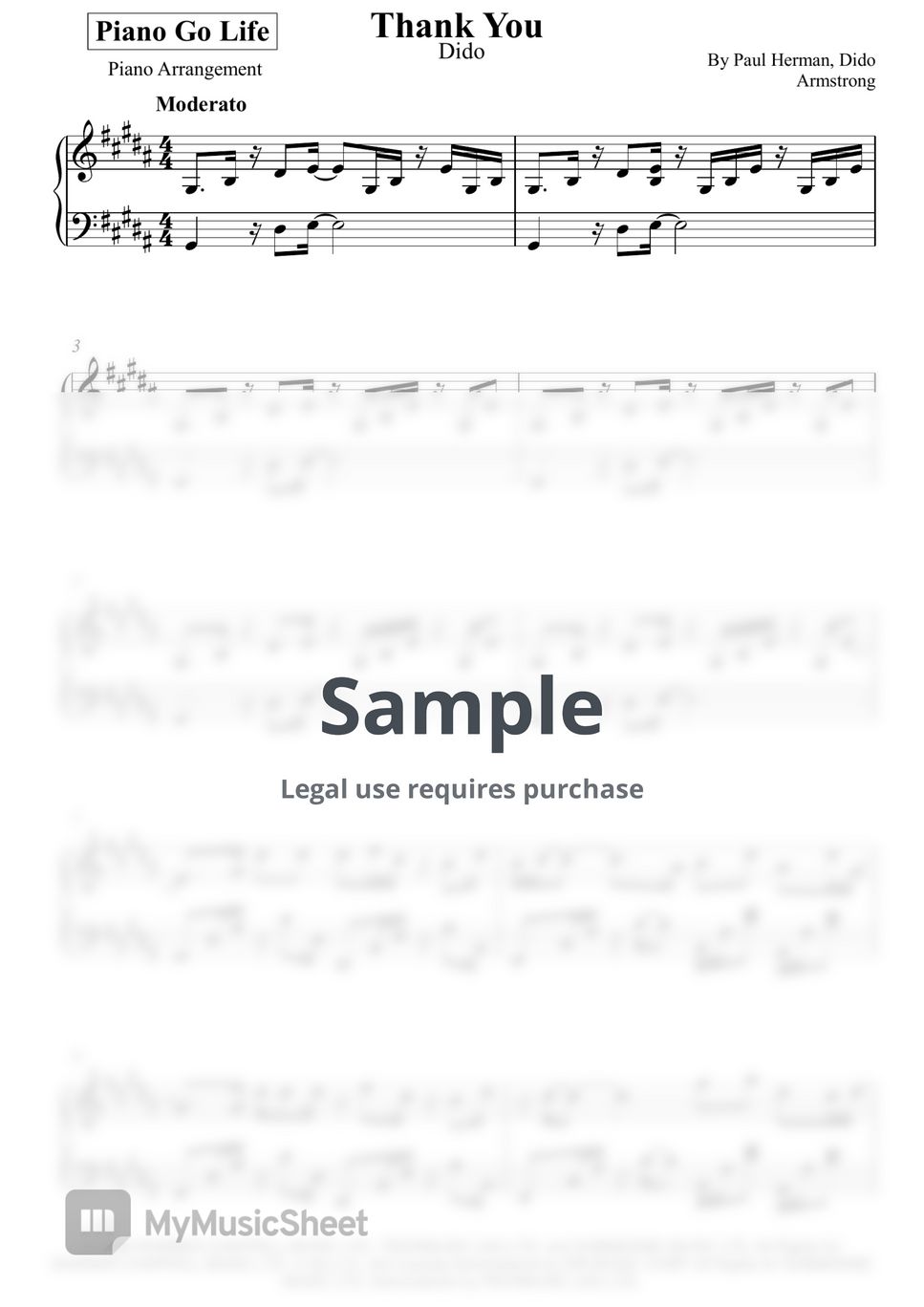 Dido - Thank You Sheet Music by Piano Go Life