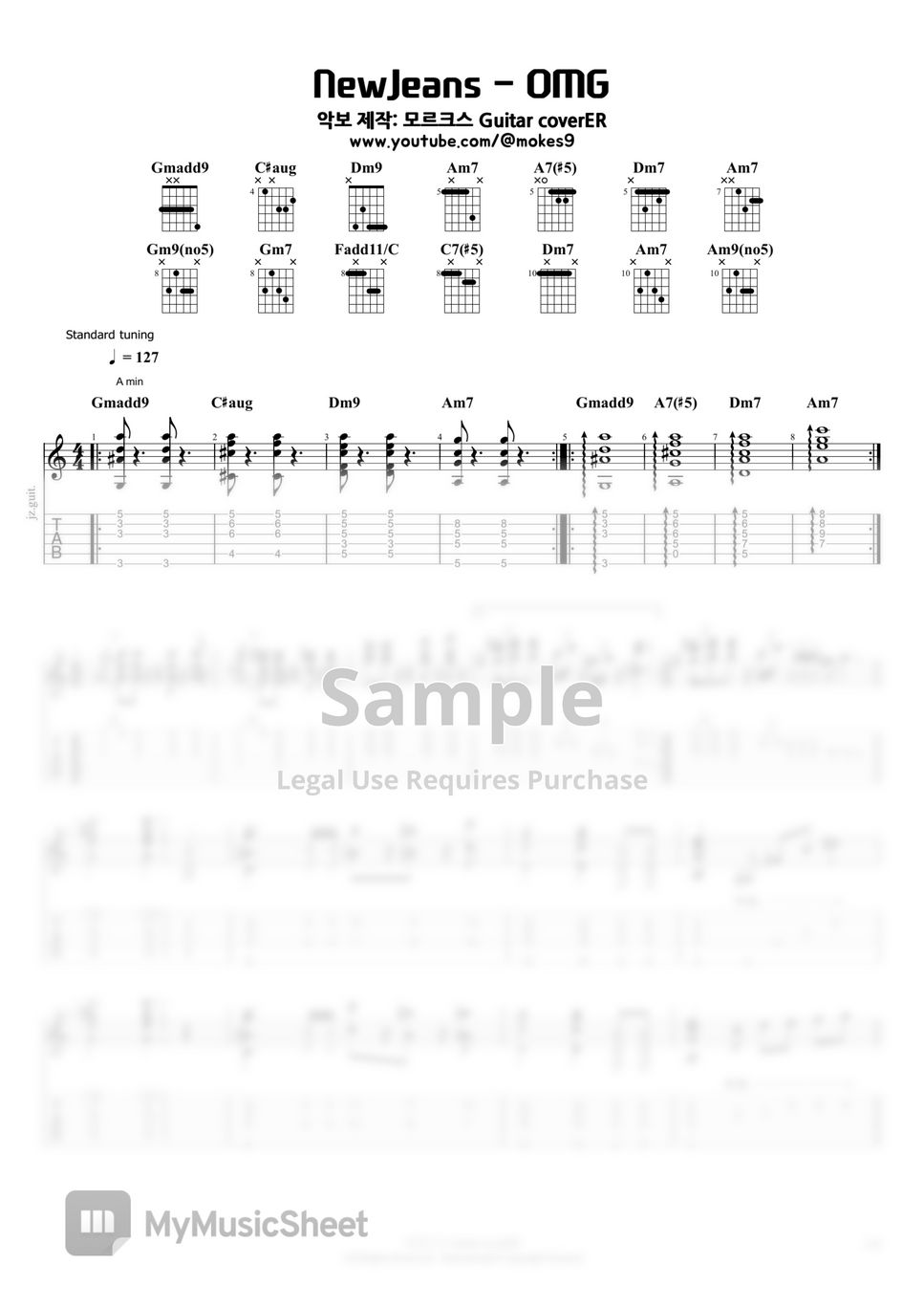 NewJeans - OMG Tab + Partition à une seule portée by 모르크스 Guitar coverER