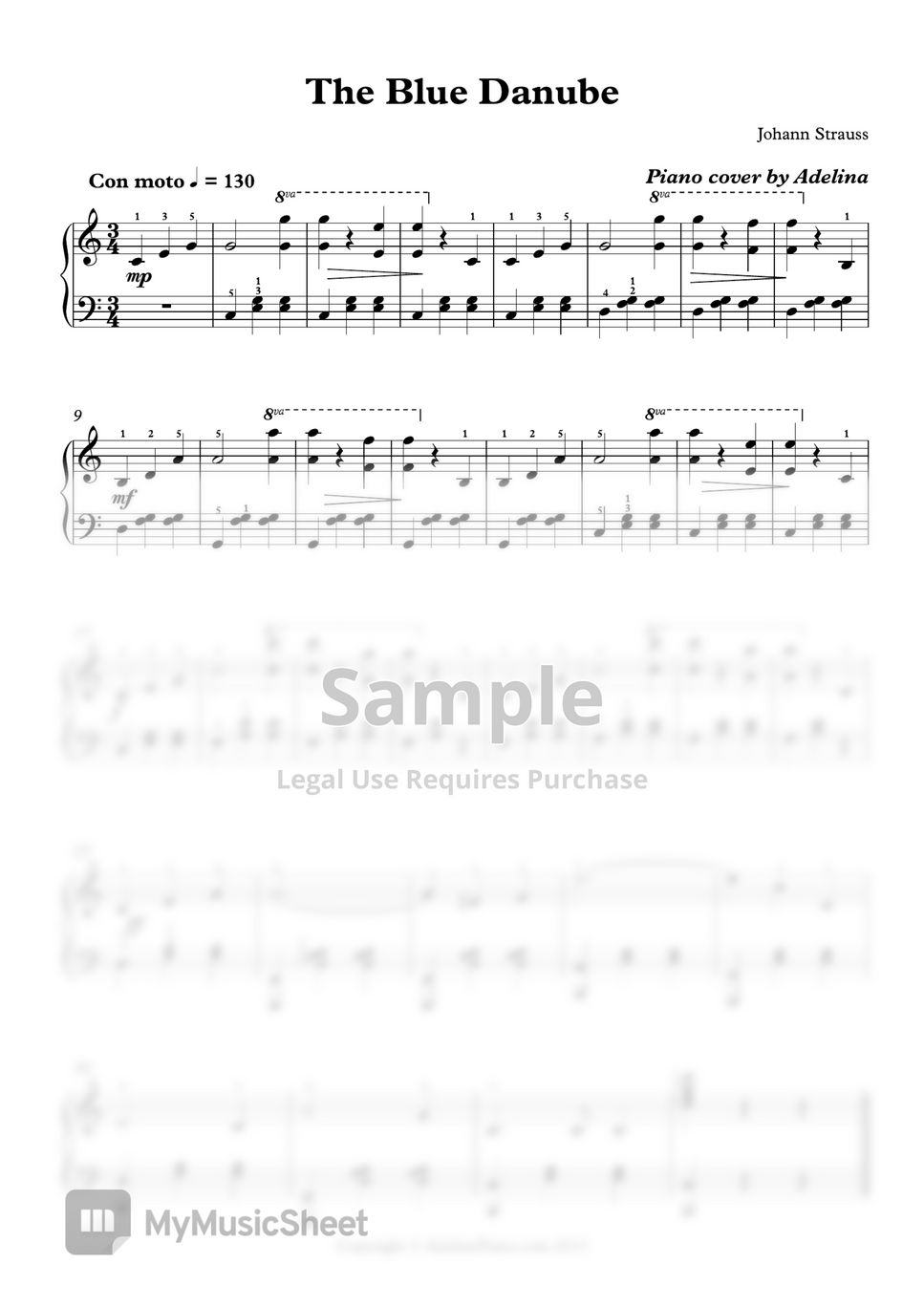 J.Strauss - The Blue Danube Sheet by Adelina Piano