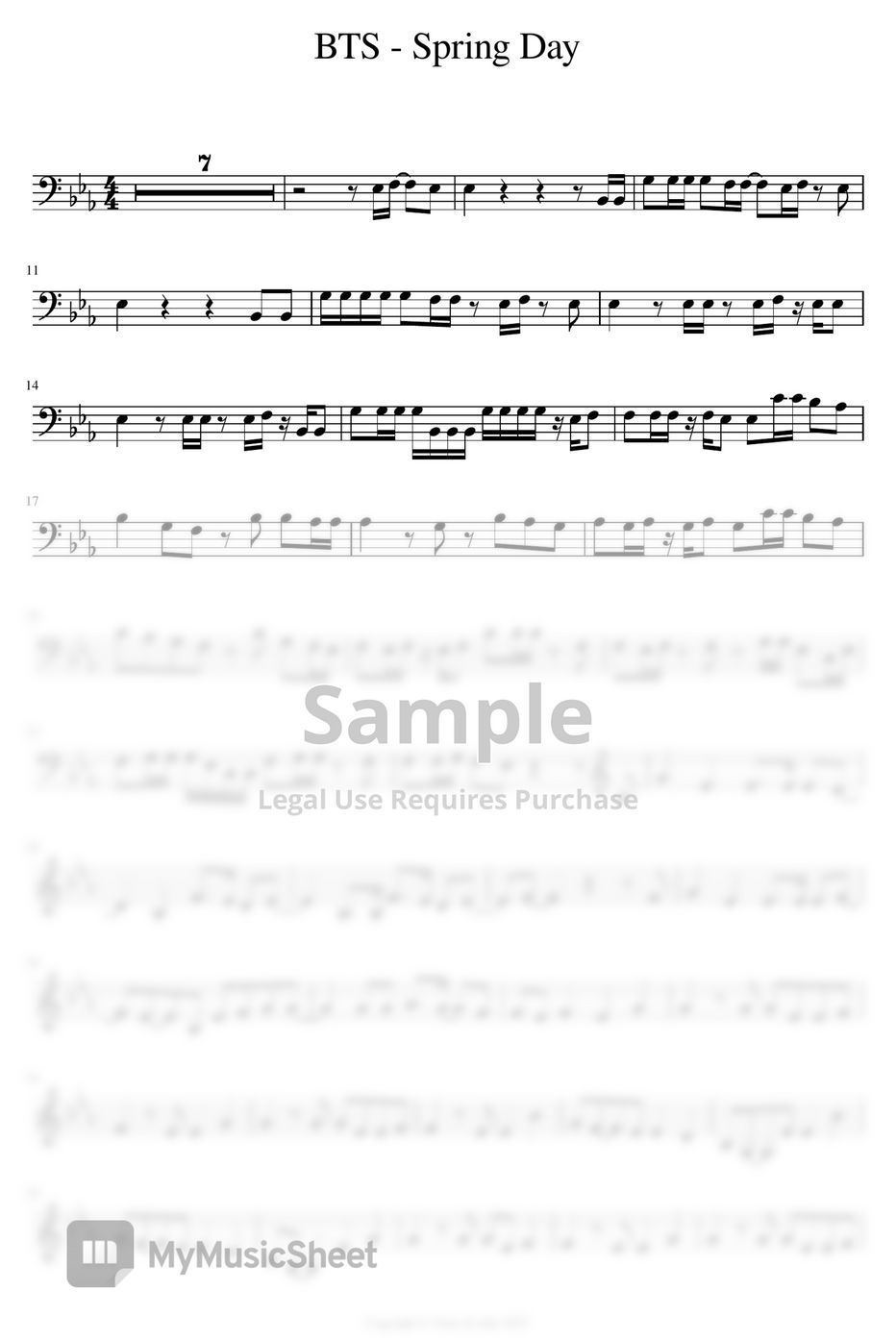 BTS - Spring Day (Cello Part) Sheet Music by Tomo & Julie