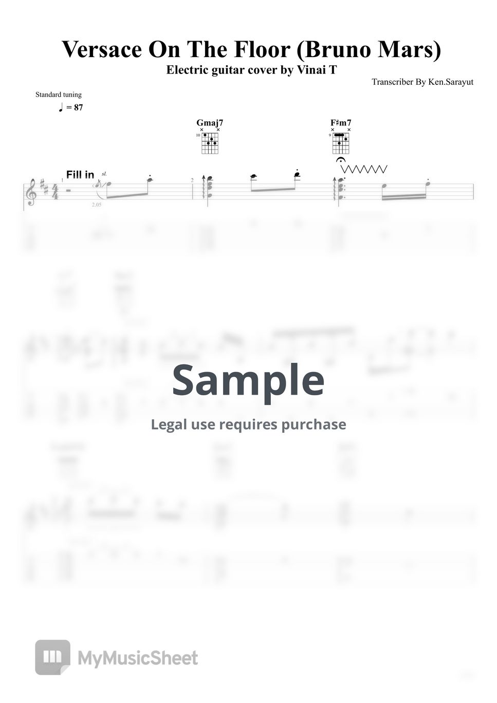 Bruno Mars - Versace On The Floor TAB+1 Staff by Vinai T