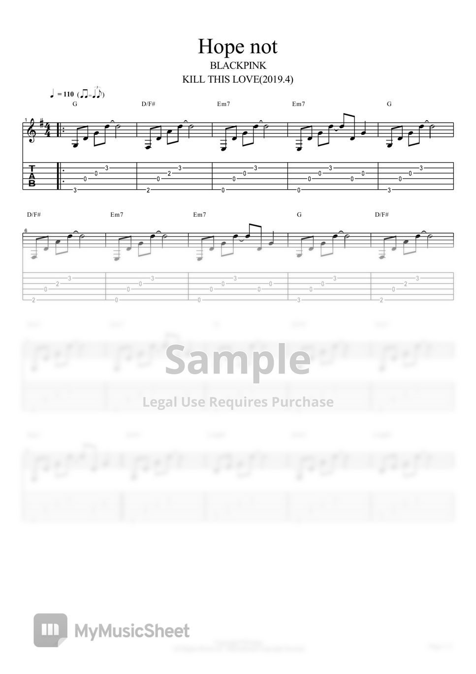 BLACKPINK - Hope Not (아니길) Guitar Cover Partitura