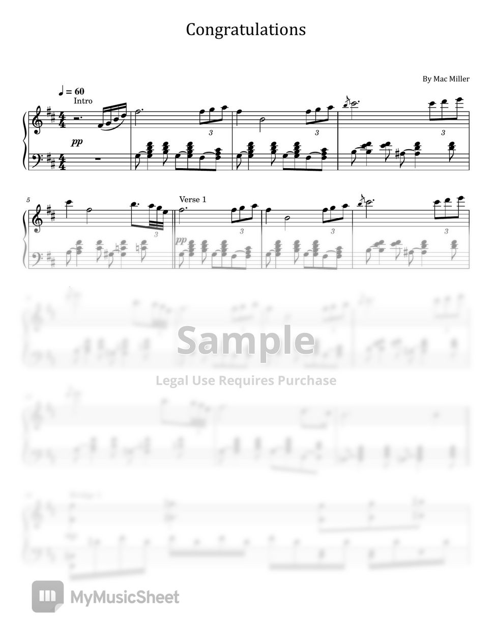 Mac Miller - Congratulations (For Piano Solo) 악보 by poon