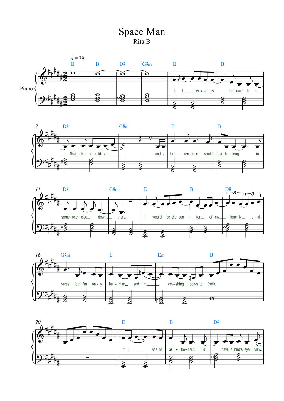 Sam Ryder - Space Man (Lyrics, chords) Sheets by Rita B