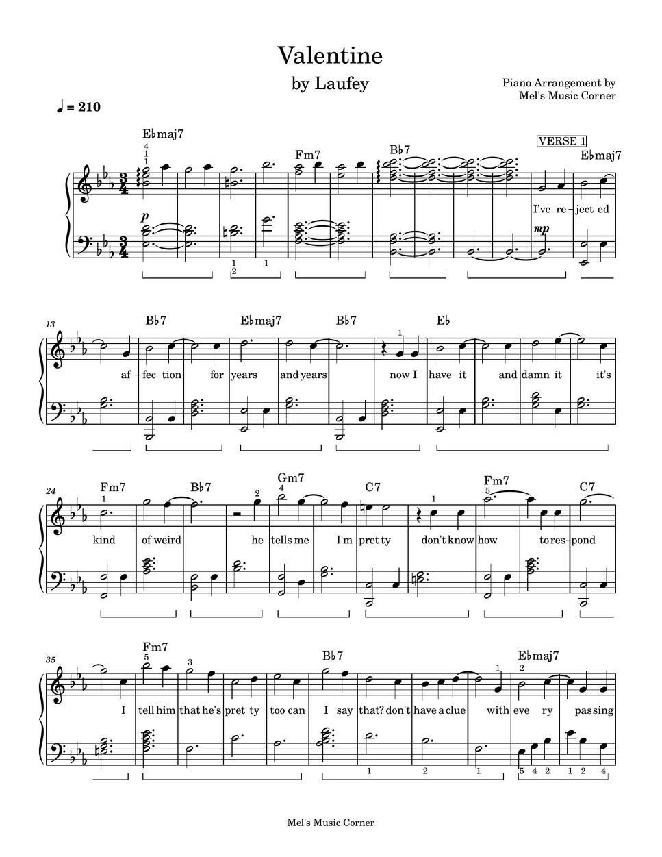 Laufey - Valentine (piano sheet music) Sheet Music by Mel's Music Corner