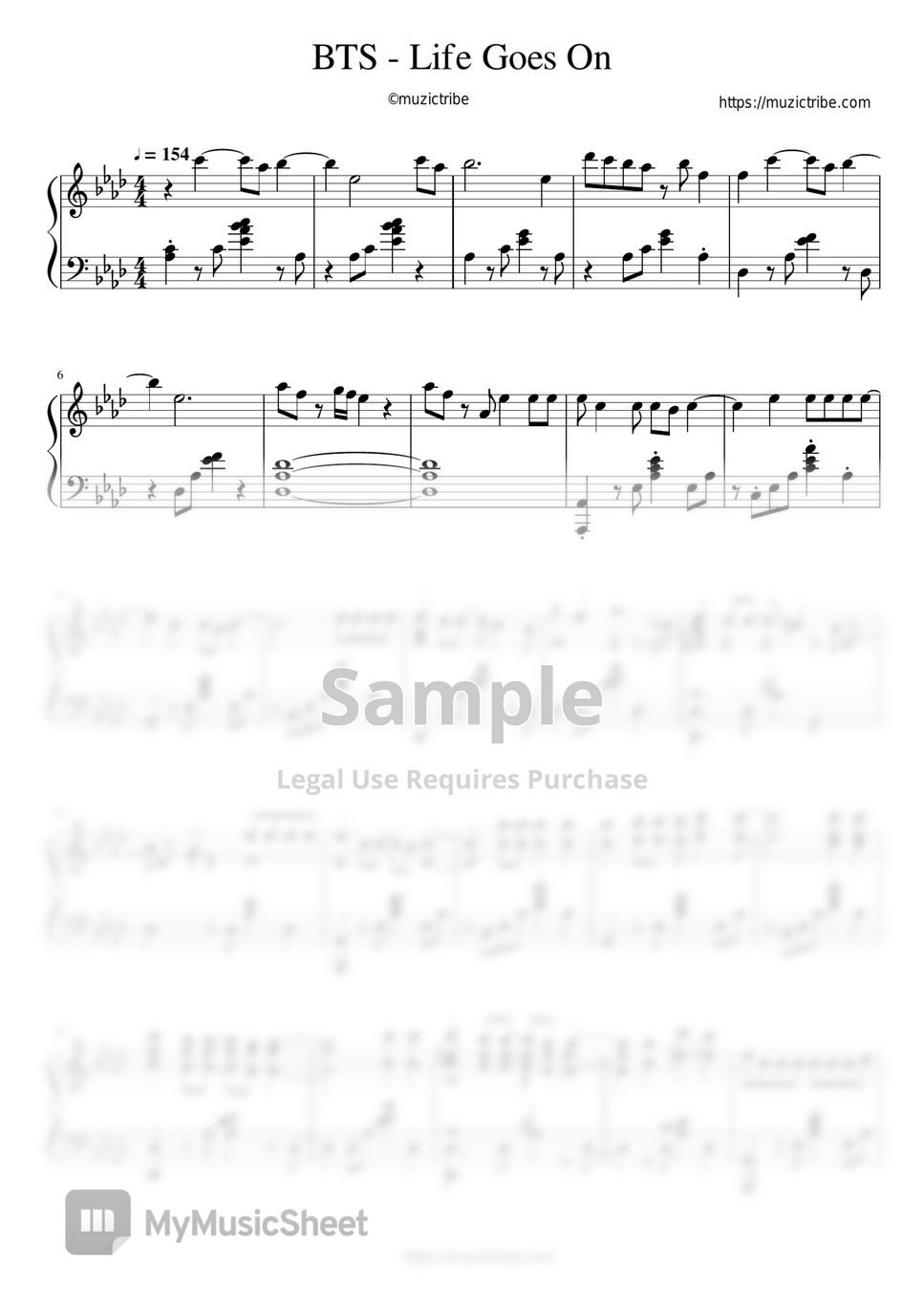 BTS (방탄소년단) - 'Life Goes On' - Piano Sheet + MIDI + MP3 Sheets