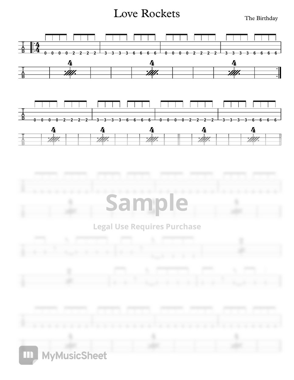 The Birthday - Love Rockets Sheets by BassTabsWorld