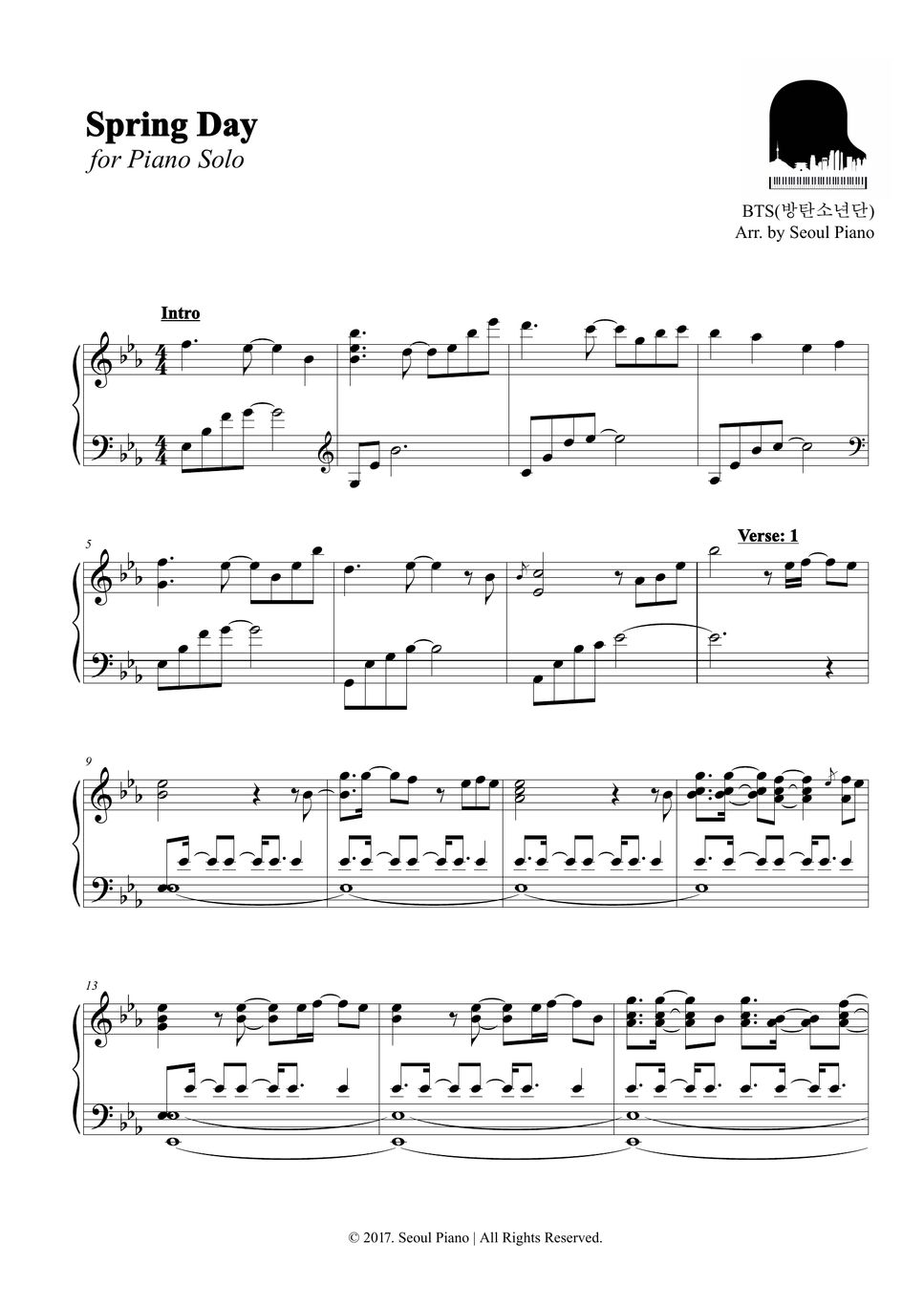 BTS - 'Spring Day' Piano Cover 악보