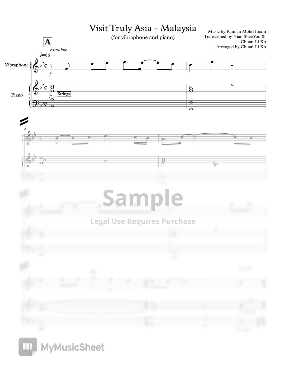 Tourism Malaysia - Visit Truly Asia - Malaysia Sheet Music by Chuan-Li Ko
