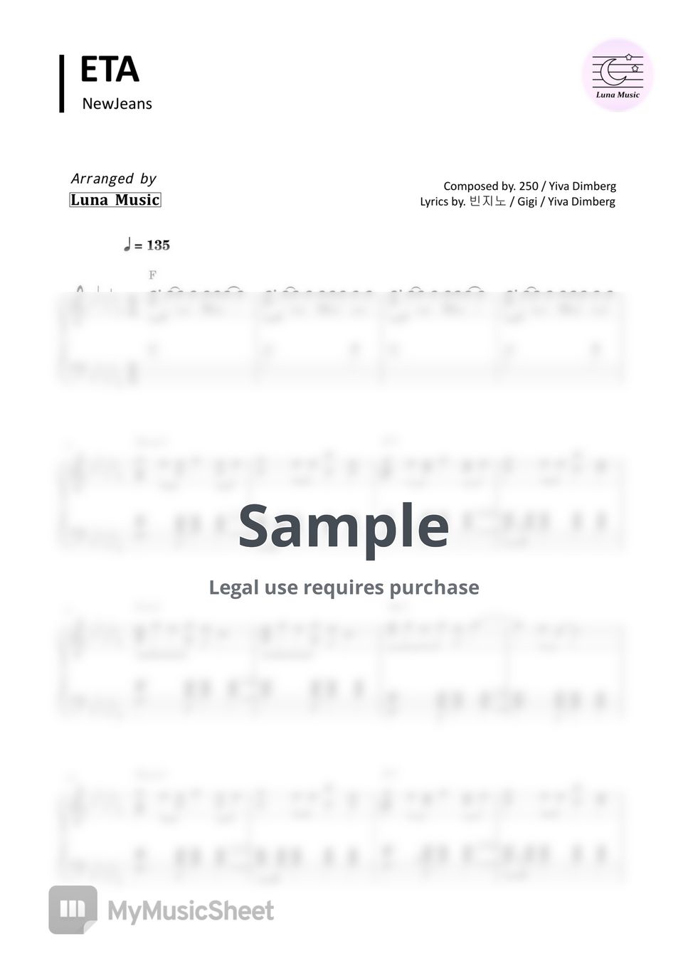 NewJeans - ETA (Original Piano Sheet) Sheets by 𝐋𝐮𝐧𝐚 𝐌𝐮𝐬𝐢𝐜