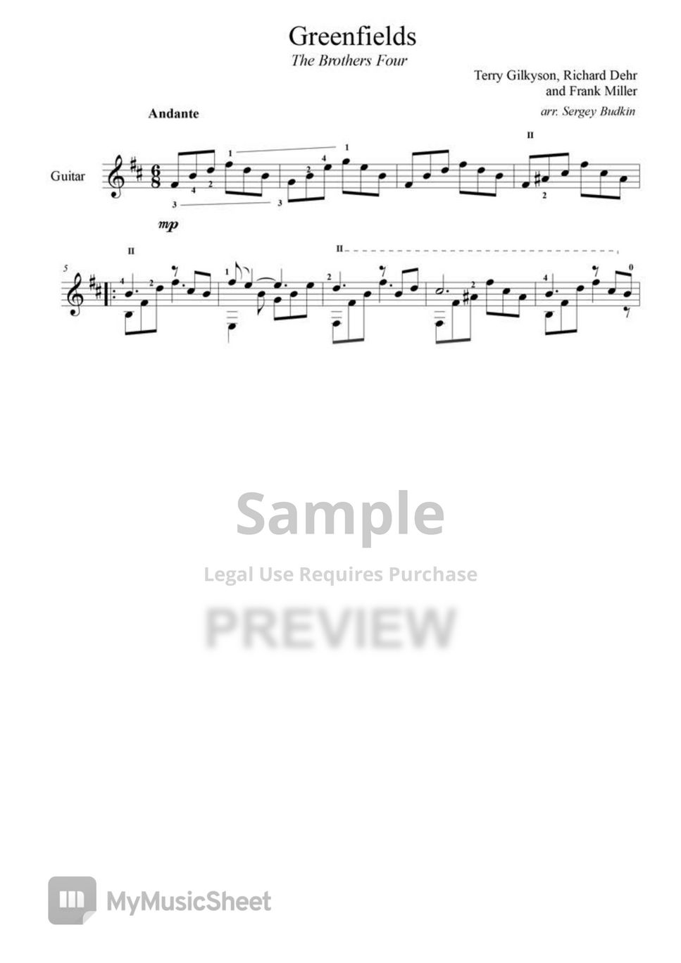 The Brothers Four - Greenfields 楽譜 by Buddy_King