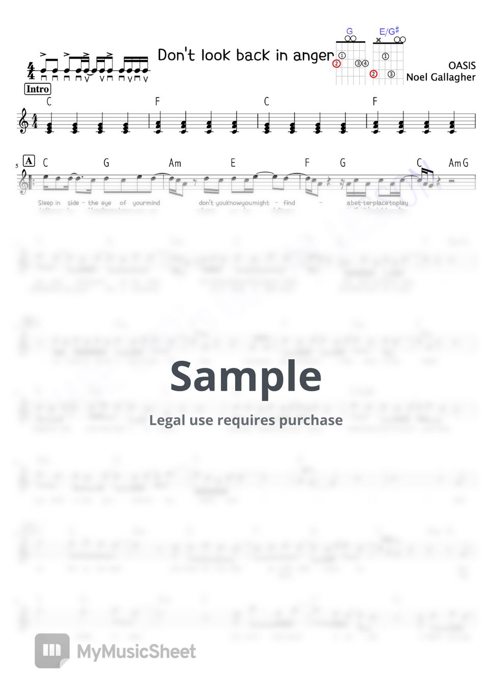 oasis - Don't look back in anger Sheet Music by chase Cho