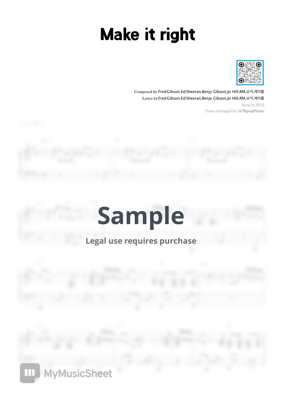 BTS - Make It Right Sheet Music by 247KpopPiano