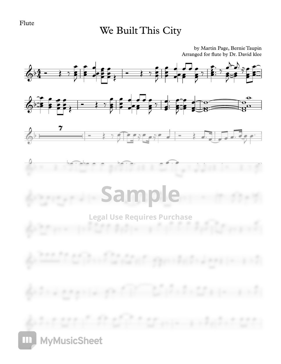 Starship - We Built This City 악보 by Dr. David Klee