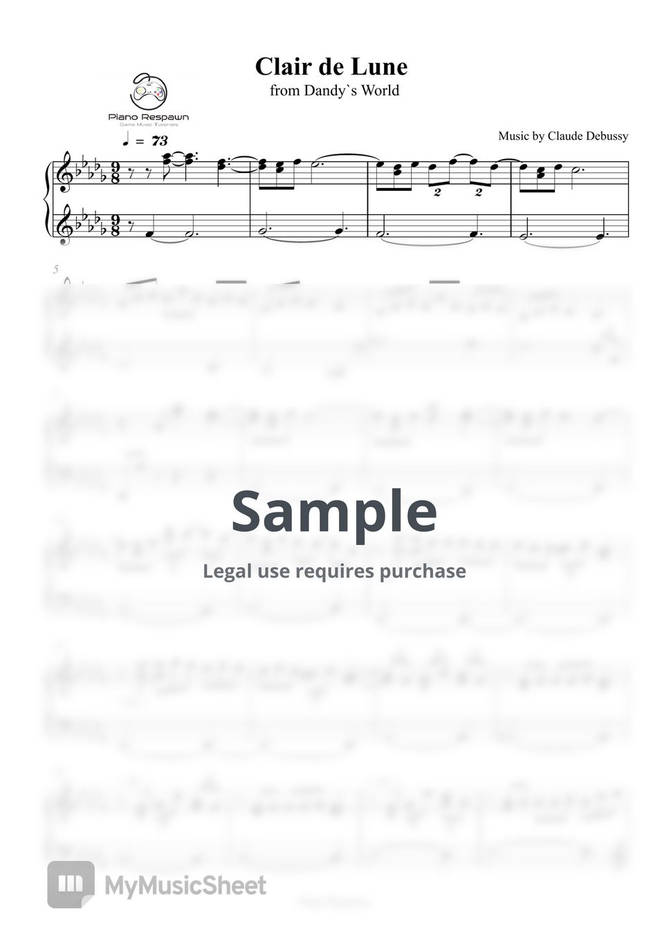 Claude Debussy - Clair de Lune from Dandy`s World Sheet Music by Piano ...