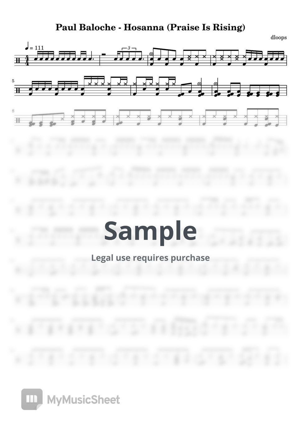 Paul Baloche - Hosanna (Praise Is Rising) (DRUM SCORE) Sheets by dloops