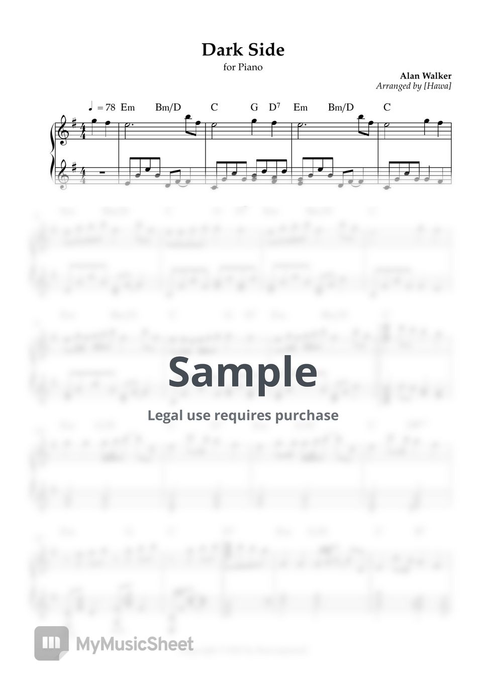 앨런 워커 - Dark Side (피아노 연주곡) Sheets by Hawa