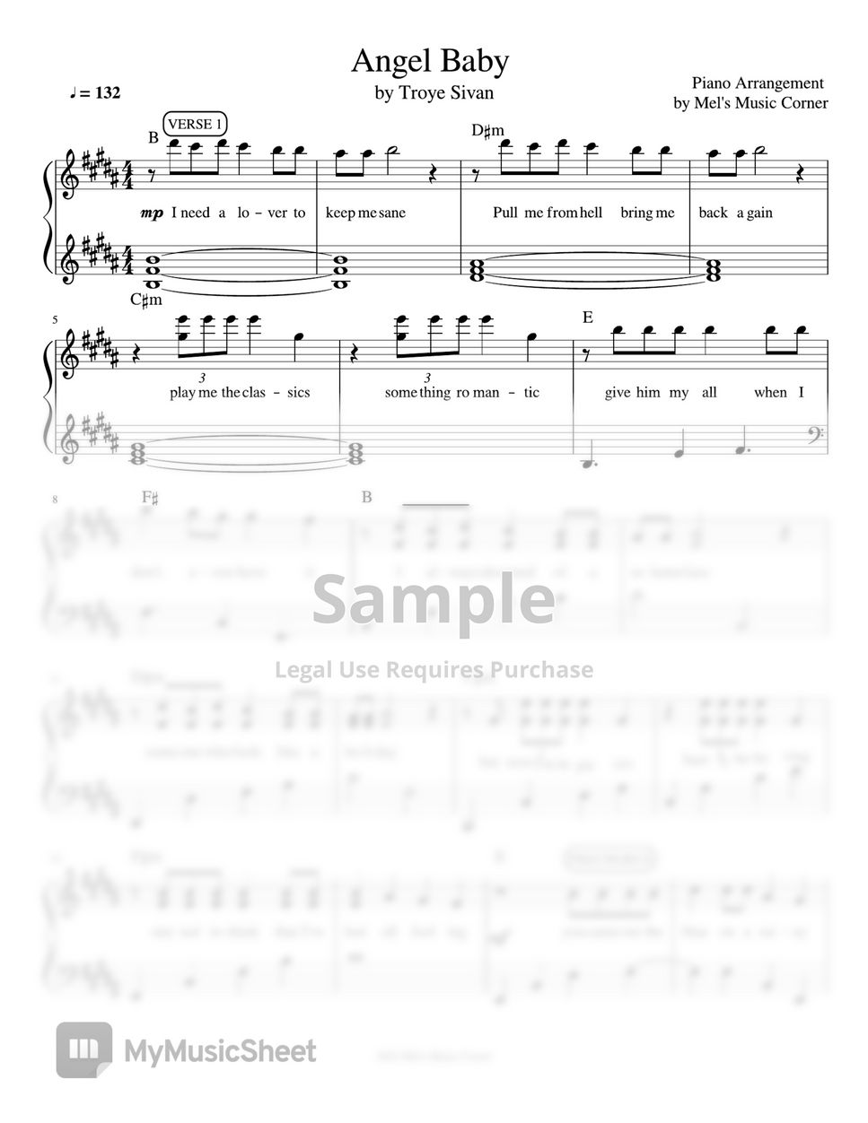 Troye Sivan - Angel Baby (piano sheet music) Sheet Music by Mel's Music ...