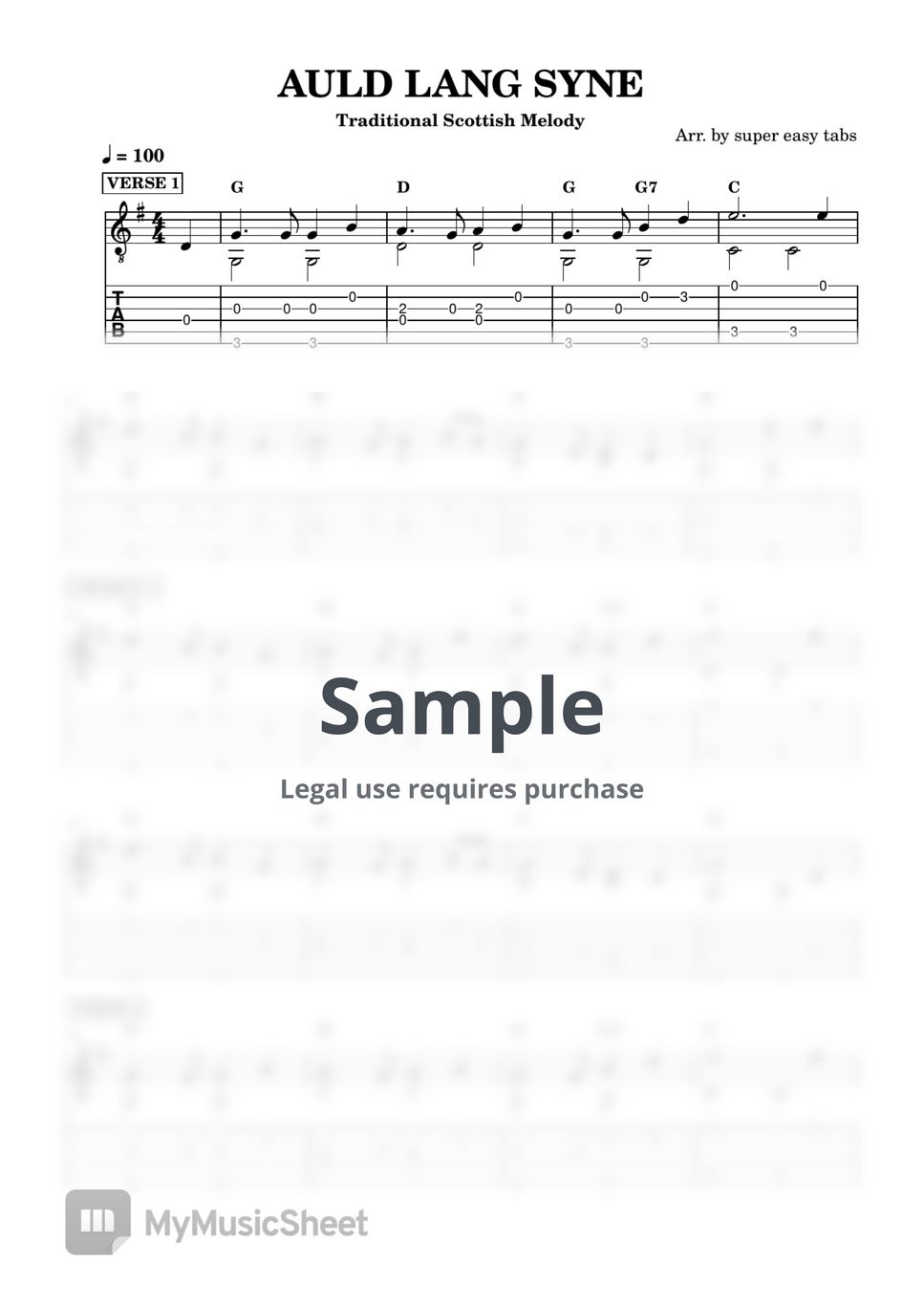 Auld Lang Syne (Fingerstyle Guitar) TAB+1 Staff by super easy tabs
