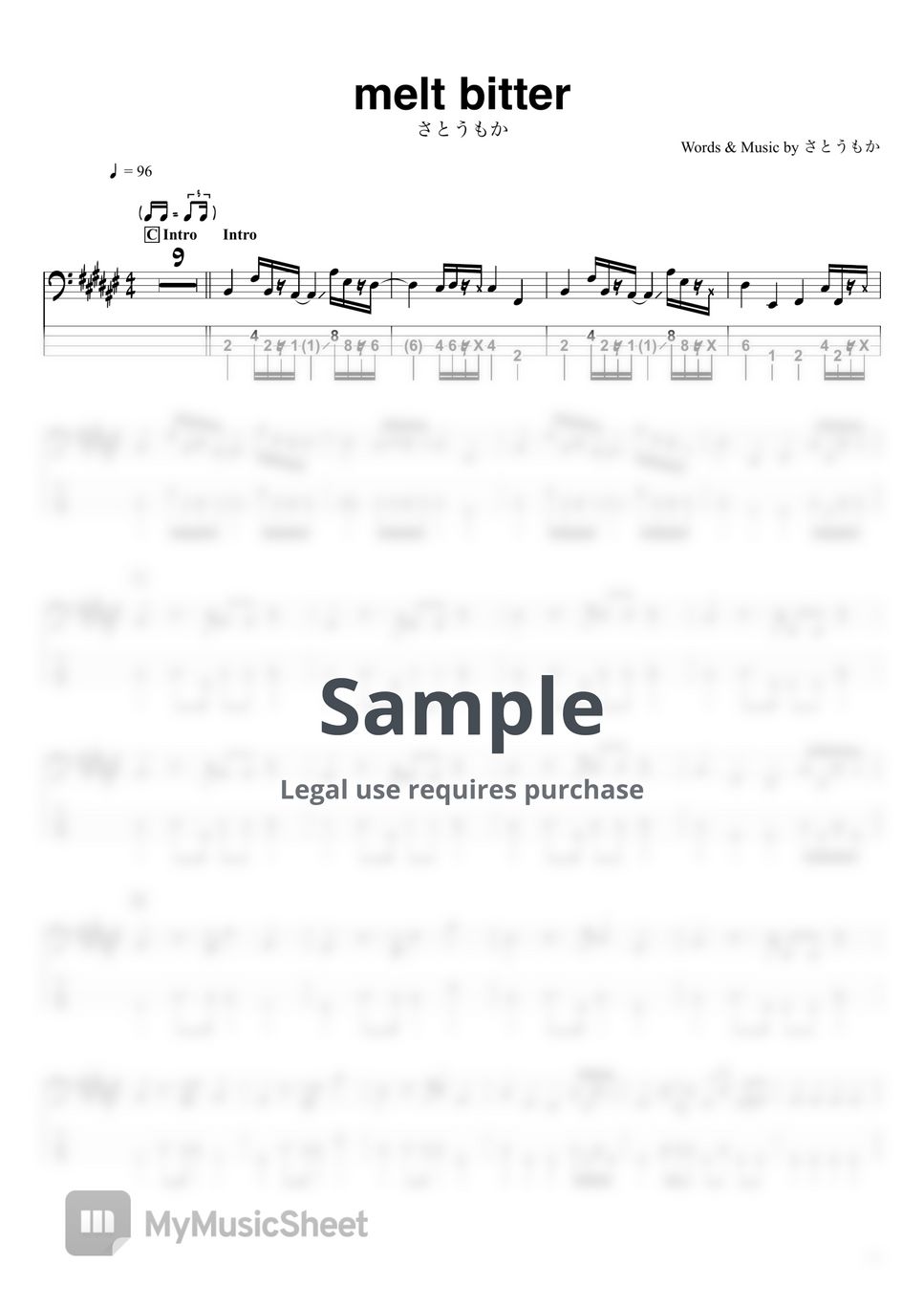 さとうもか - melt bitter (BassTAB 4strings) Sheets by swbass
