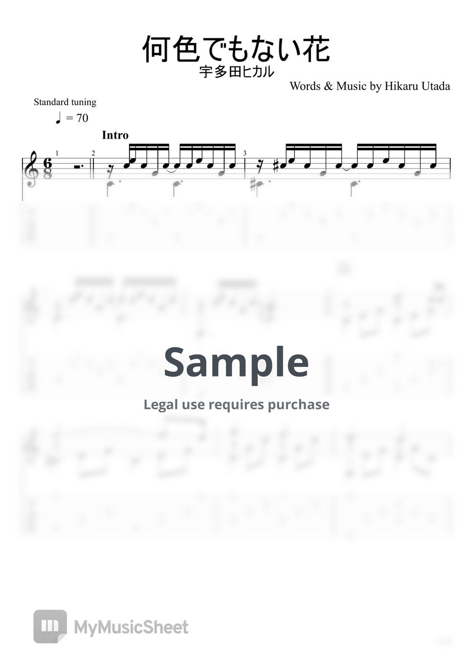 Hikaru Utada - A Flower of No Color (Fingerstyle) Sheet Music by u3danchou