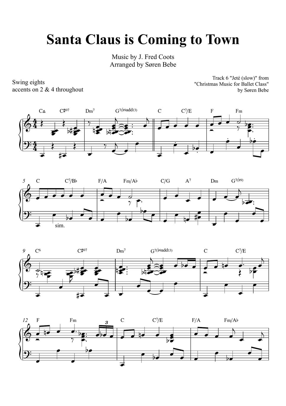 Santa Claus Is Coming To Town - Piano Solo Sheet