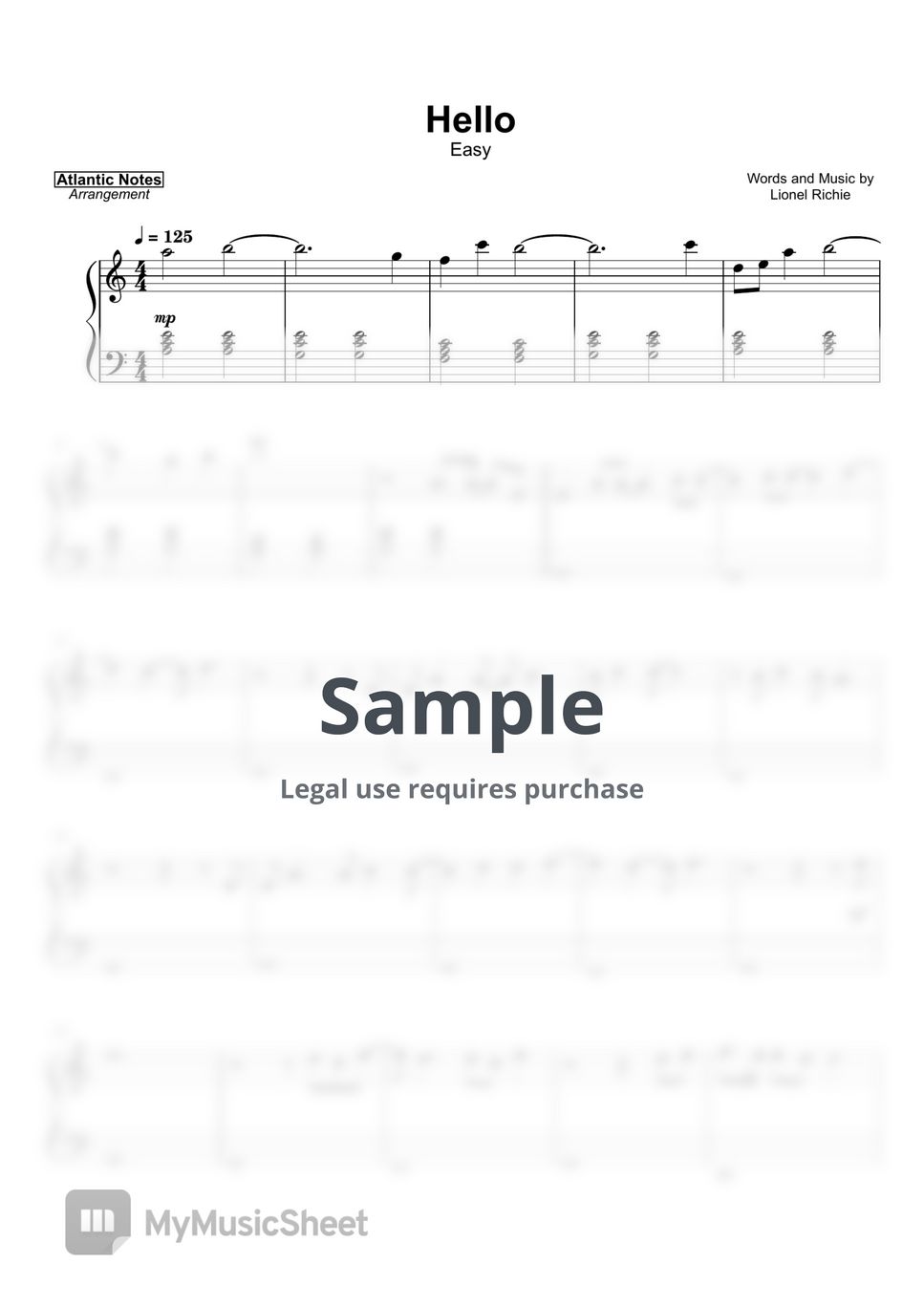 Lionel Richie - Hello Sheets by Atlantic Notes