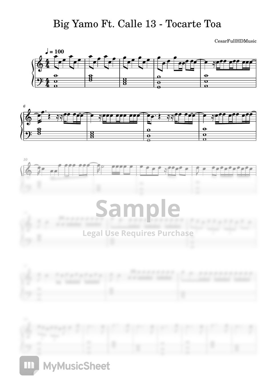 Calle 13 - Tocarte toa Sheet Music