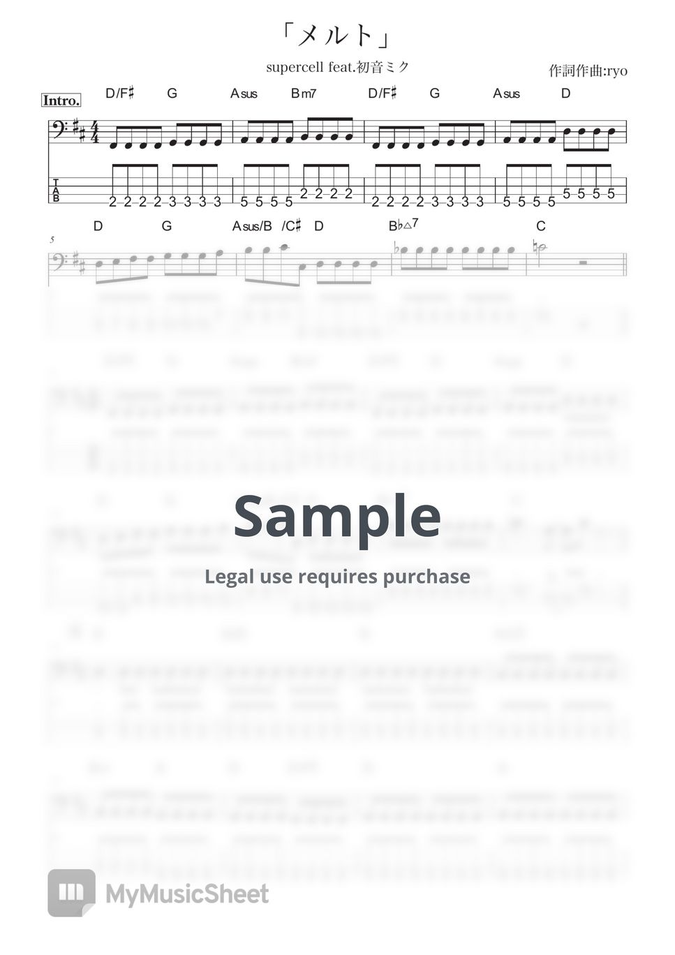 supercell feat. Hatsune Miku - Melt (BASS/Two-Line Staff : Grand Staff ...