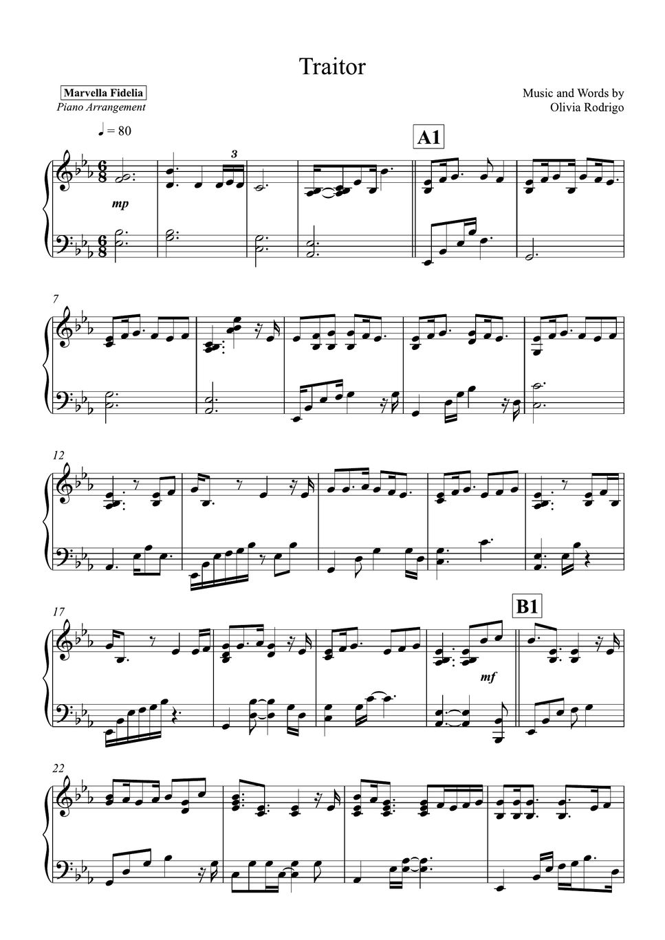 Olivia Rodrigo - Traitor Sheet by Marvella