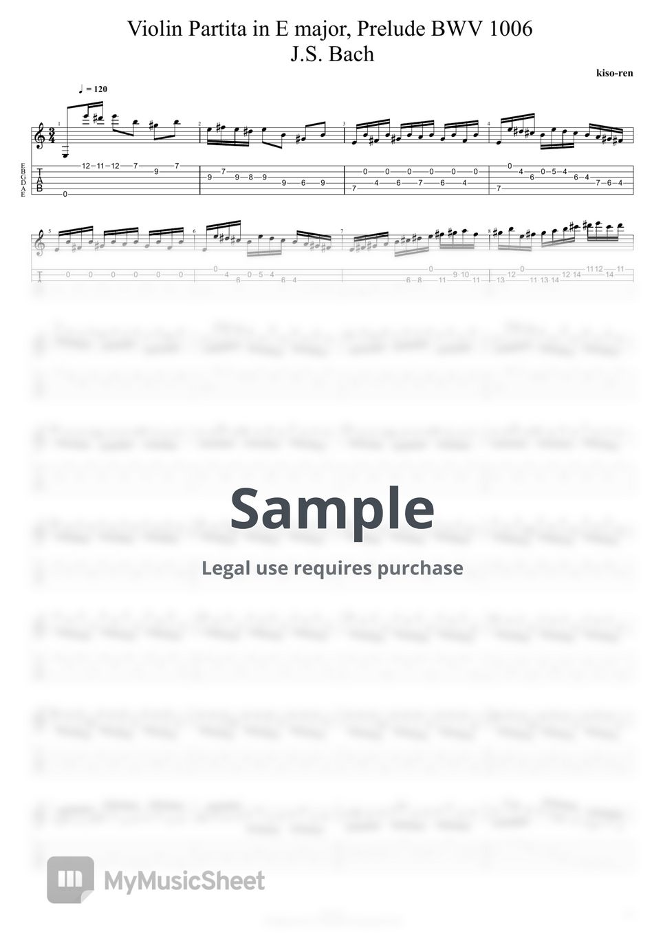 J.S. Bach - バッハ - [TAB]J.S. Bach - Violin Partita in E major, Prelude ...