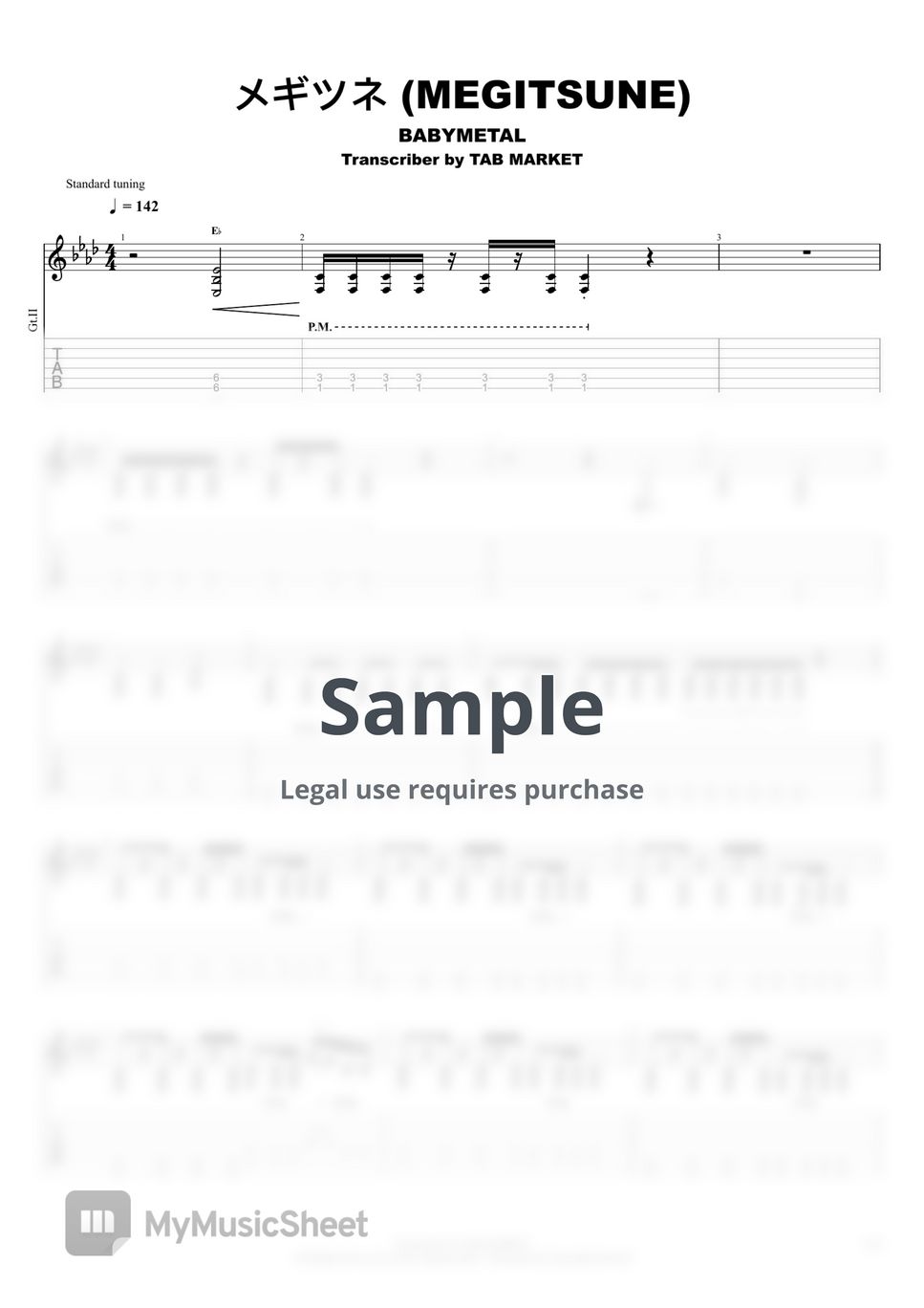BABYMETAL - メギツネ (MEGITSUNE) (Guitar2) Sheets by Tab Market