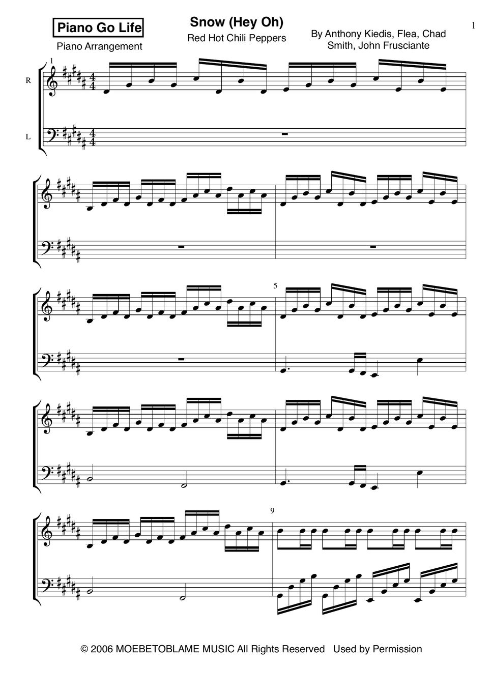 Red Hot Chili Peppers - Snow (Hey Oh) 楽譜 by Piano Go Life