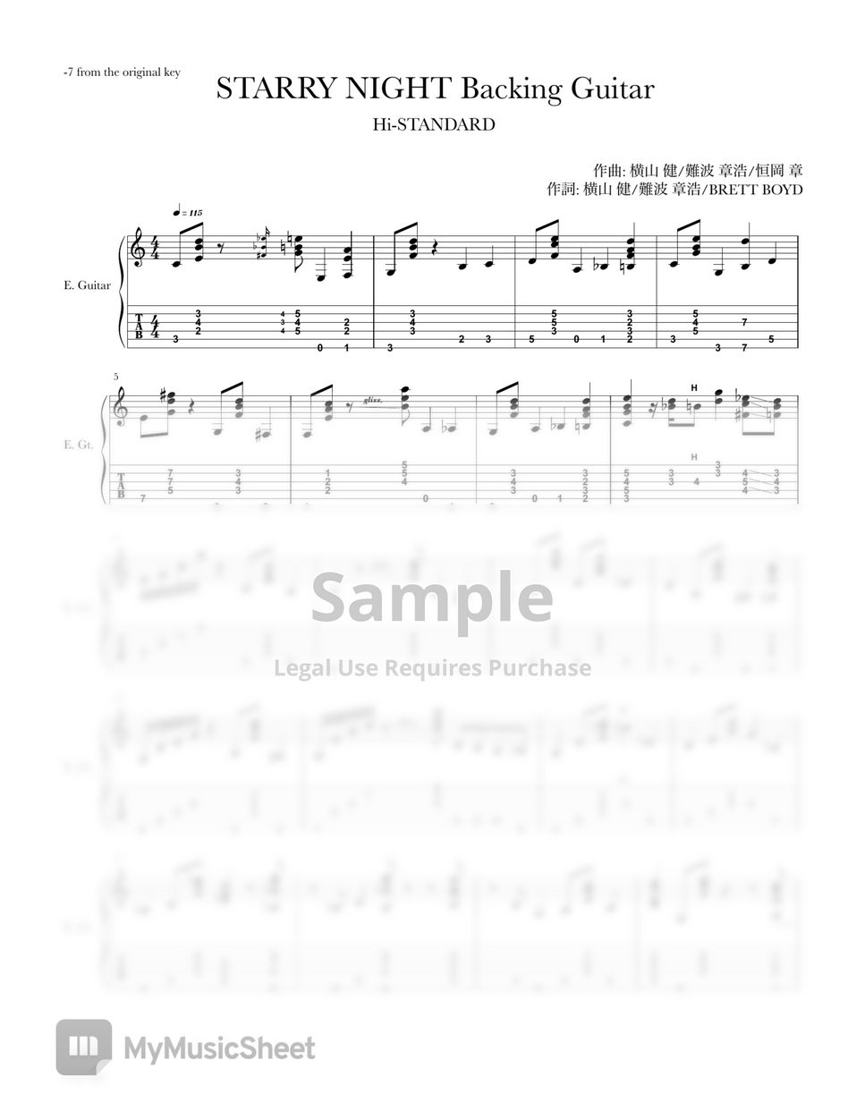 Hi-STANDARD - STARRY NIGHT (Walking Bass, Finger Picking) Sheet Music ...
