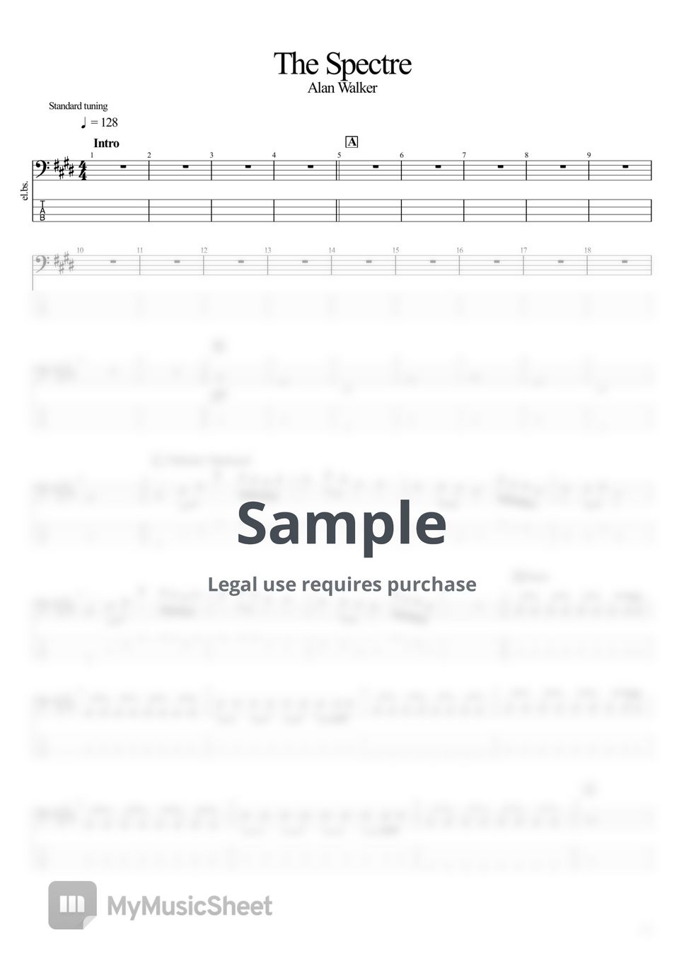 Alan Walker - The Spectre Tab + 1staff by BassBlur