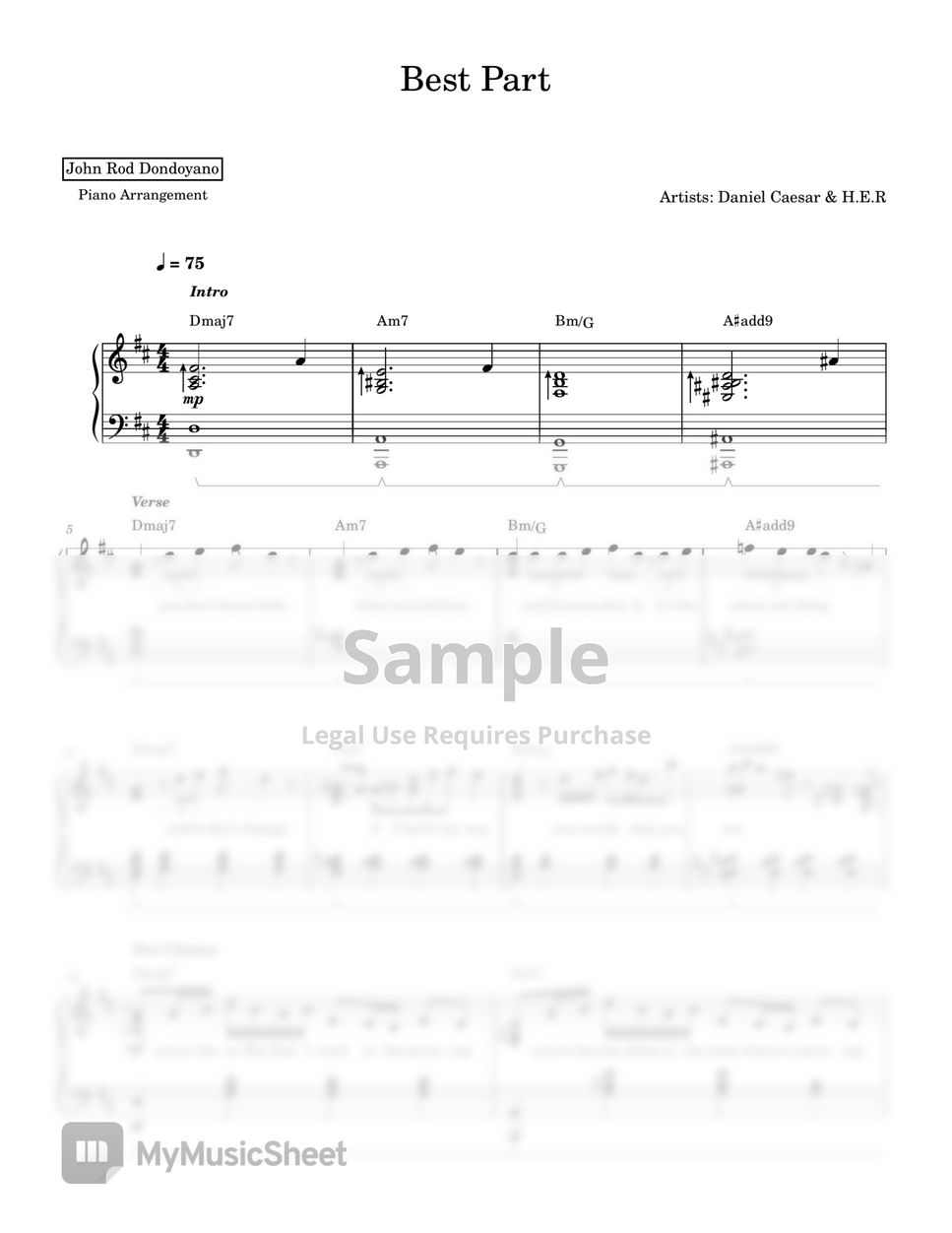 Daniel Caesar & H.E.R - Best Part (PIANO SHEET) Sheets by John Rod ...