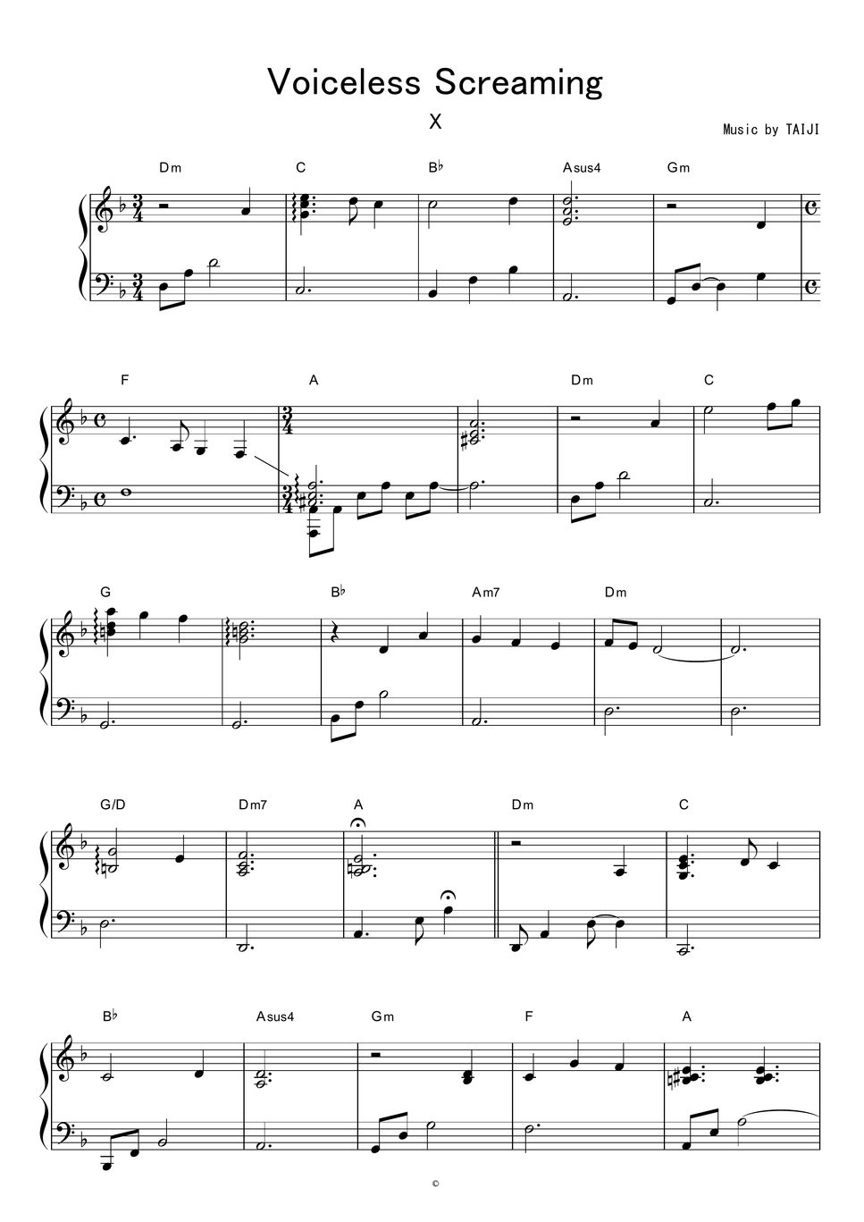 X / TAIJI - Voiceless Screaming Sheets by piano*score