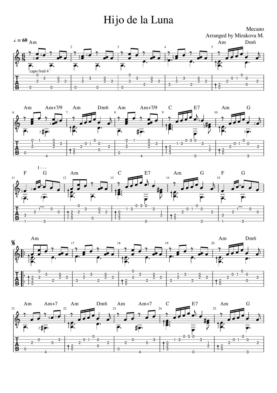 Mecano - Hijo de la luna Tab + 1staff by Marina Mirakova