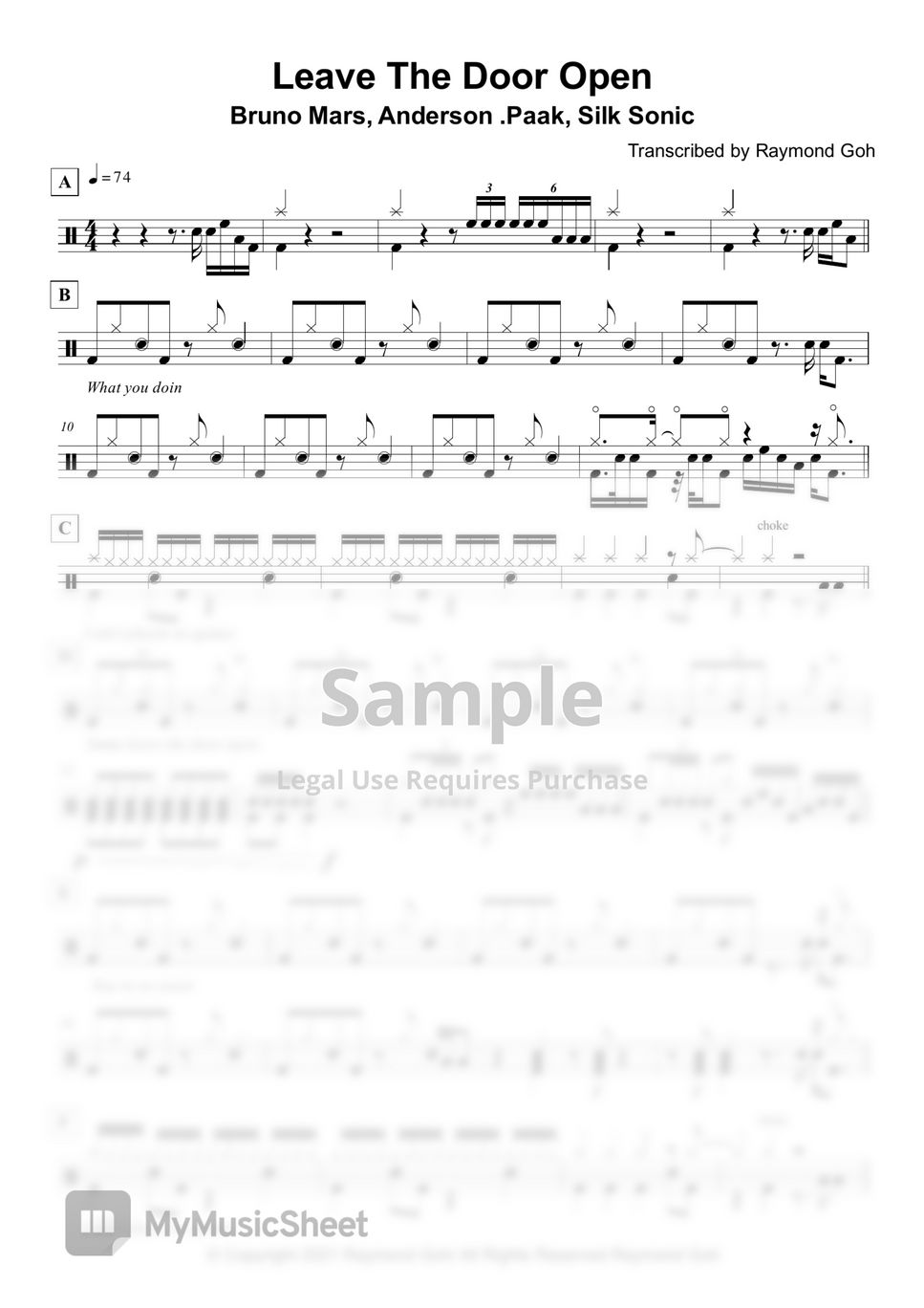 Bruno Mars, Anderson .Paak, Silk Sonic - Leave the Door Open 악보 by Raymond Goh