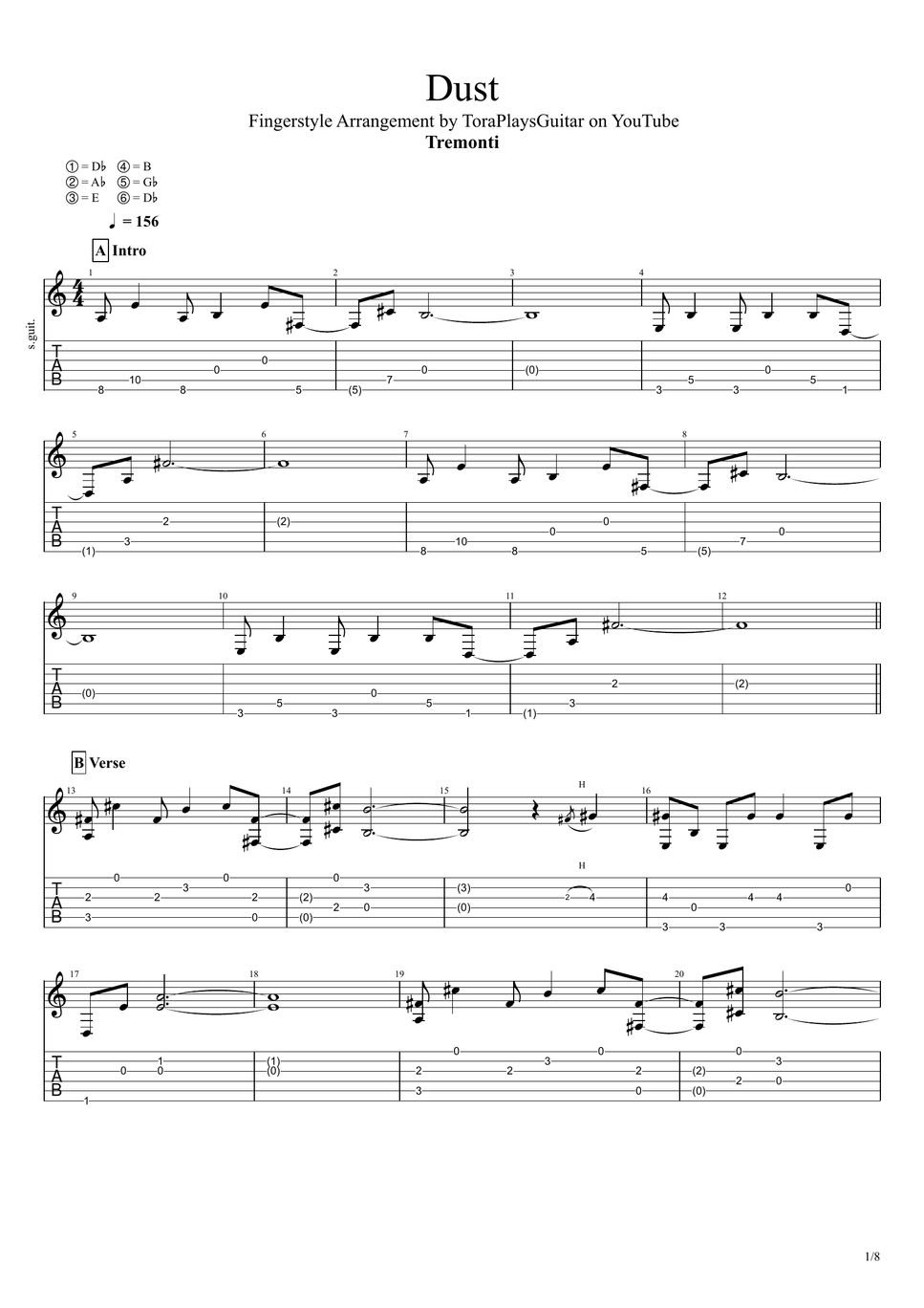 Tremonti - Dust (Fingerstyle) TAB by ToraPlaysGuitar