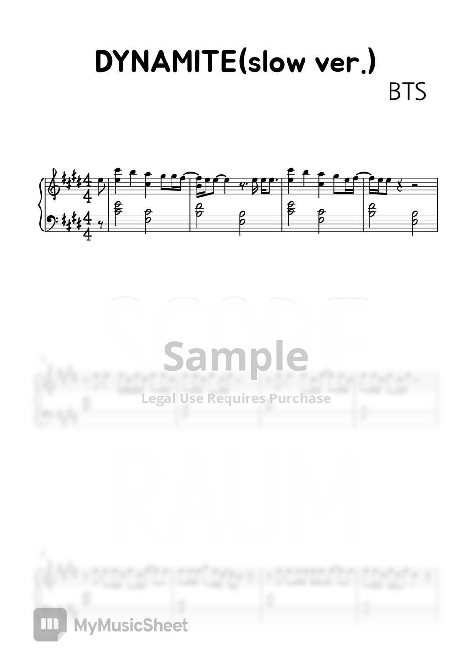 BTS(방탄소년단) - Dynamite(Slow ver.) Partitura by SCORE RAUM