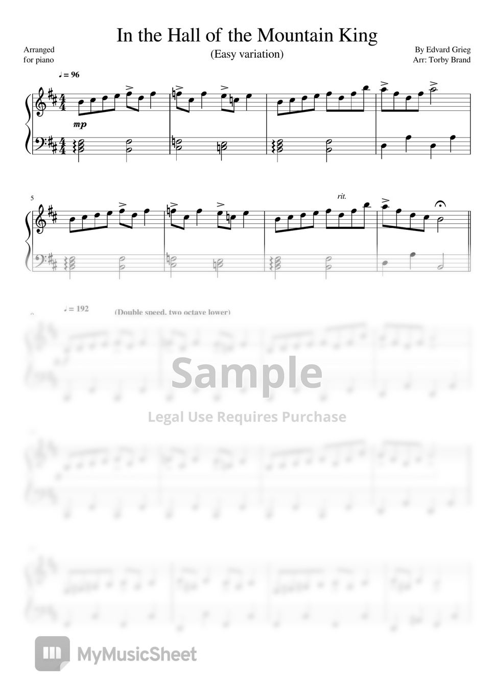 Edvard Grieg - In the Hall of the Mountain King (Easy) Sheet Music by Torby Brand