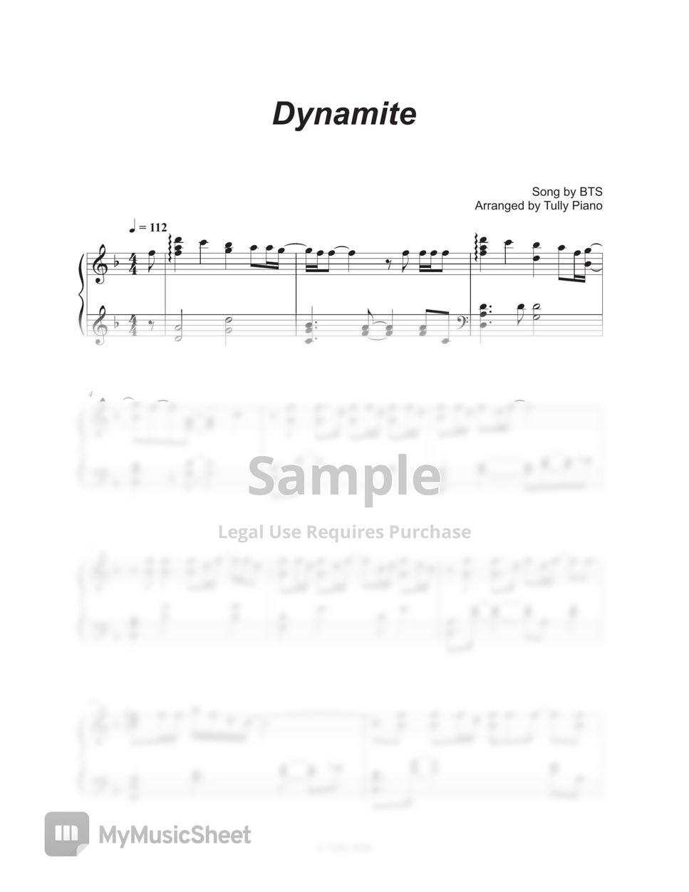 Bts 방탄소년단 Dynamite Easy Key Sheets By Tully Piano