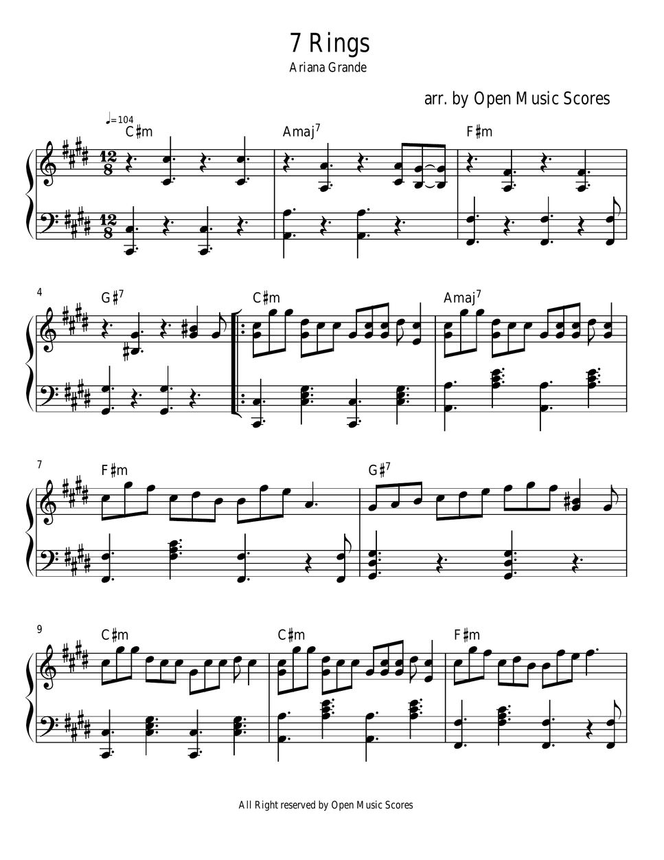 Ariana Grande - 7 Rings( Original Key) Sheets by Open Music Scores