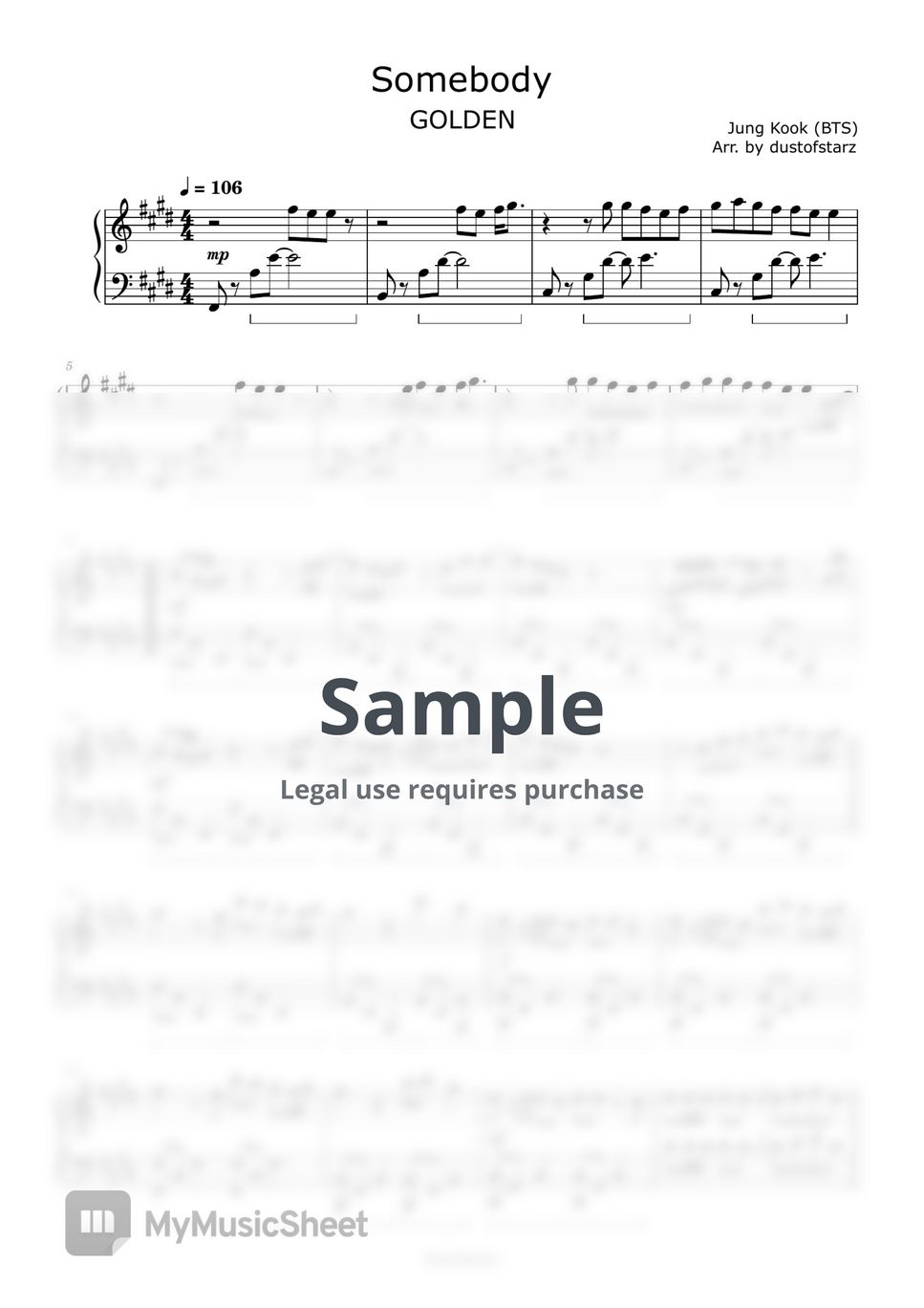 BTS Jungkook - Somebody Sheets by dustofstarz