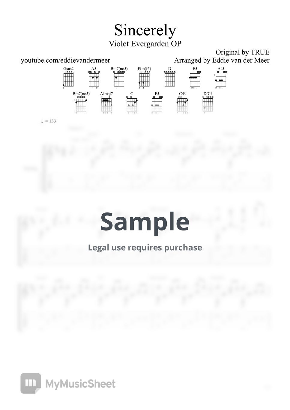 TRUE - Sincerely (Violet Evergarden OP) TAB+1 Staff by Eddie van der Meer